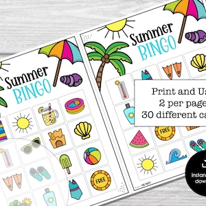 Summer Bingo, Printable Kids Party Game, Summertime Bingo Game, Beach ...