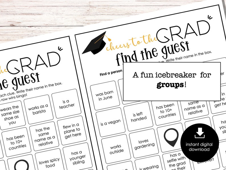 Graduation Party Find the Guest Bingo, Find Someone Who Party Game ...