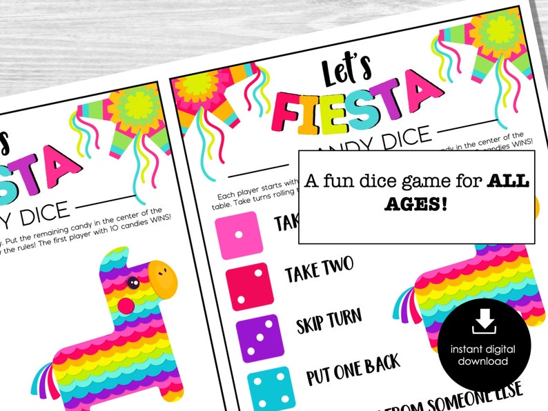 Fiesta Candy Dice Game, Printable Party Game, Fiesta Group Party Games ...