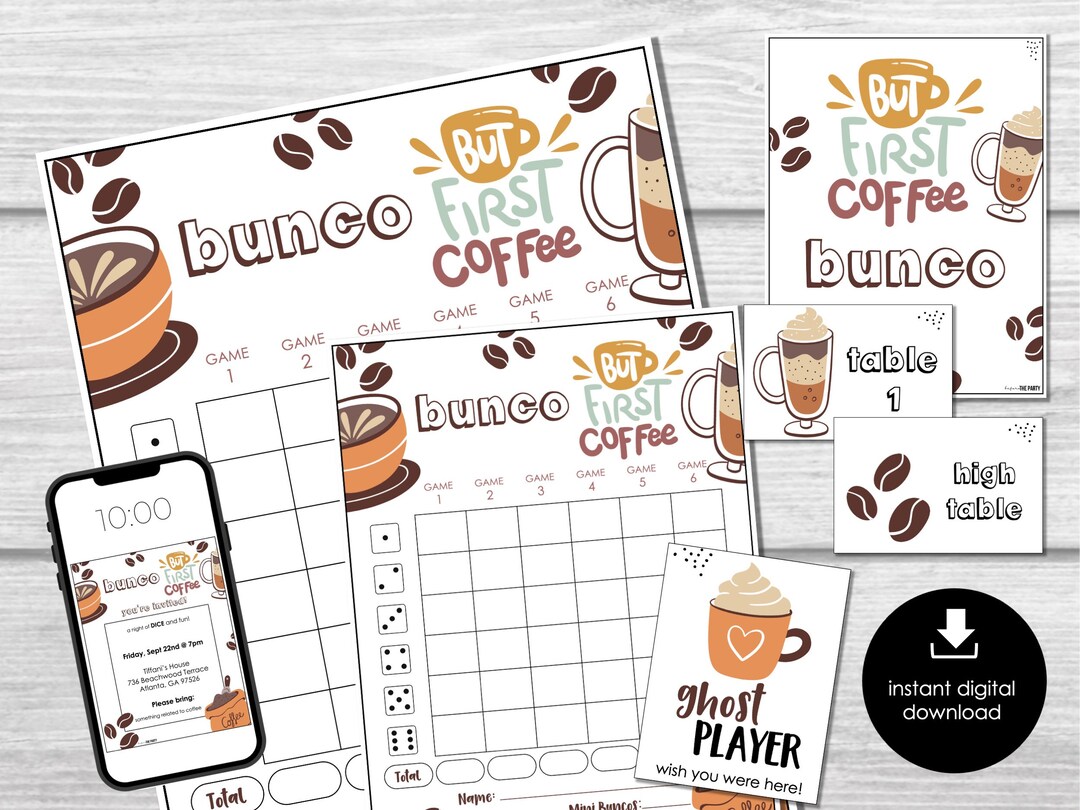 Coffee Lovers Bunco Score Sheets, Coffee Party Bunco, Bunco Score Cards ...