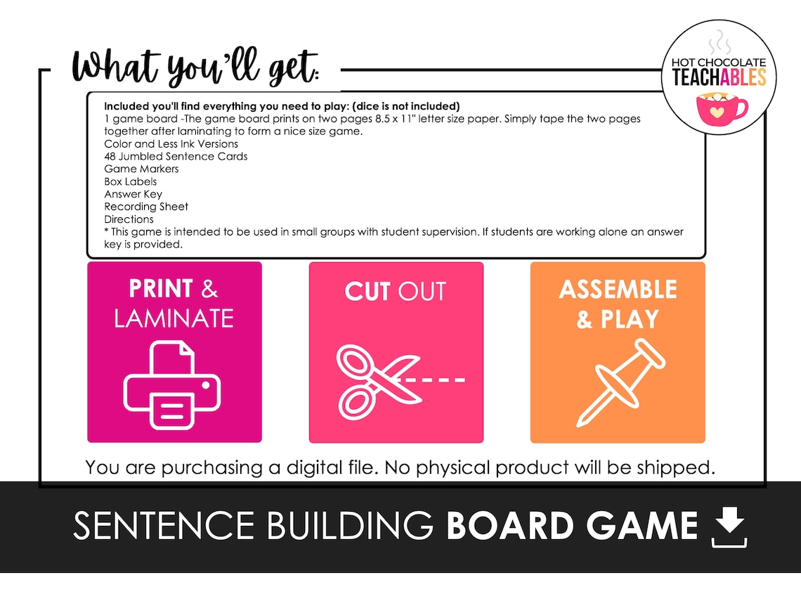 Sentence Building Printable Board Game, Verb Tenses BE & HAVE ...