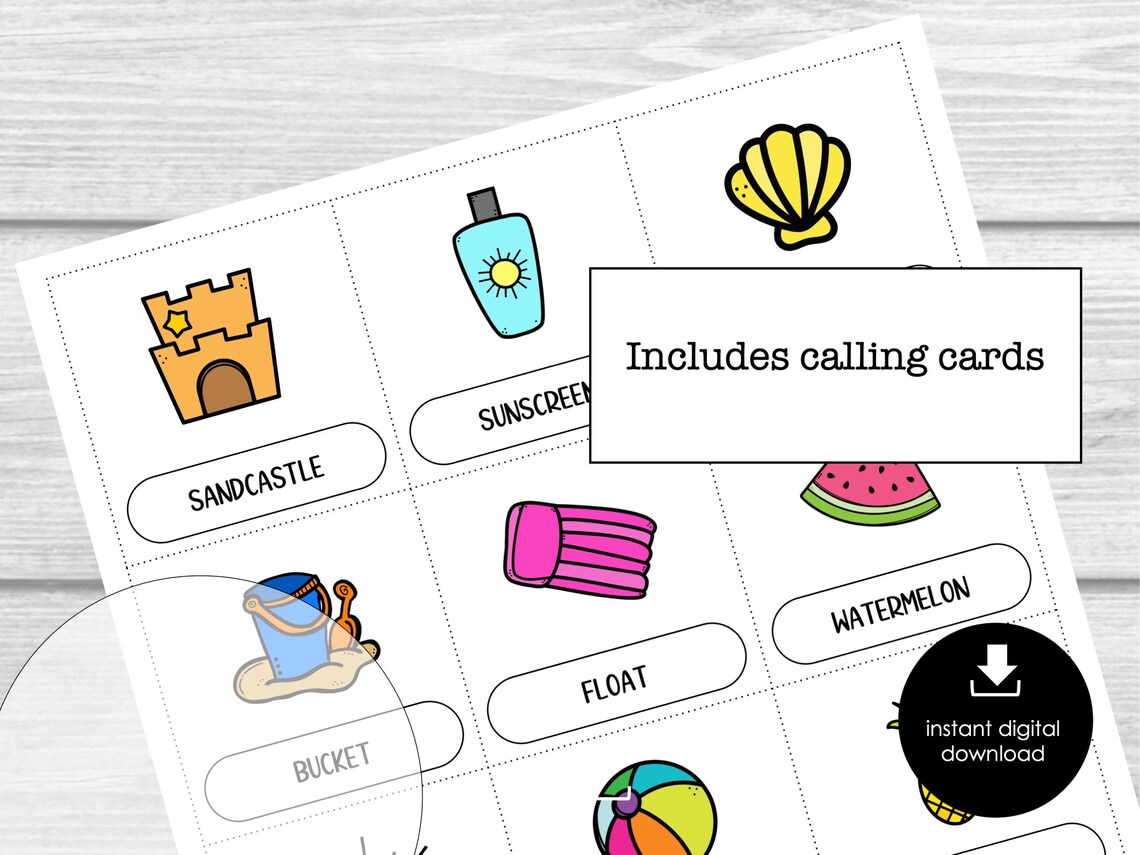 Summer Bingo Printable Kids Party Game Summertime Bingo - Etsy