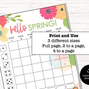 Hello Spring Bunco Score Cards April Bunco Score Sheets - Etsy