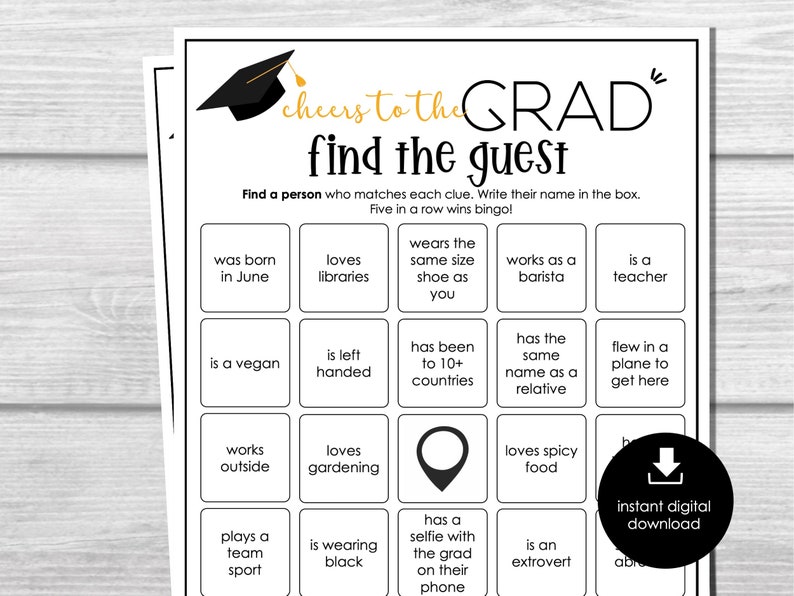 Graduation Party Find the Guest Bingo: Icebreaker Game (printable) - Etsy