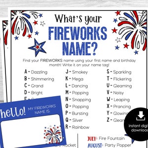 What's Your Fireworks Name? 4th of July Ice Breaker Game, Name Tags ...