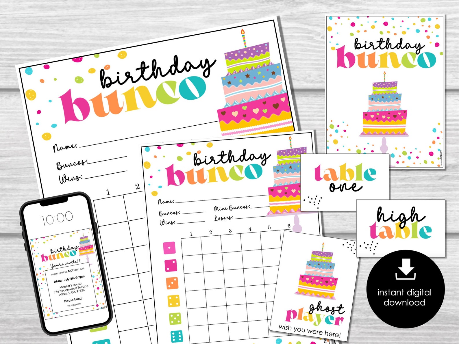 Birthday Party Bunco Score Cards, Happy Birthday Bunco Invitation ...