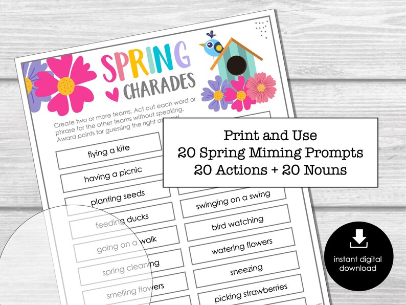 Spring Charades Party Game for Kids, Classroom Charades for Springtime ...