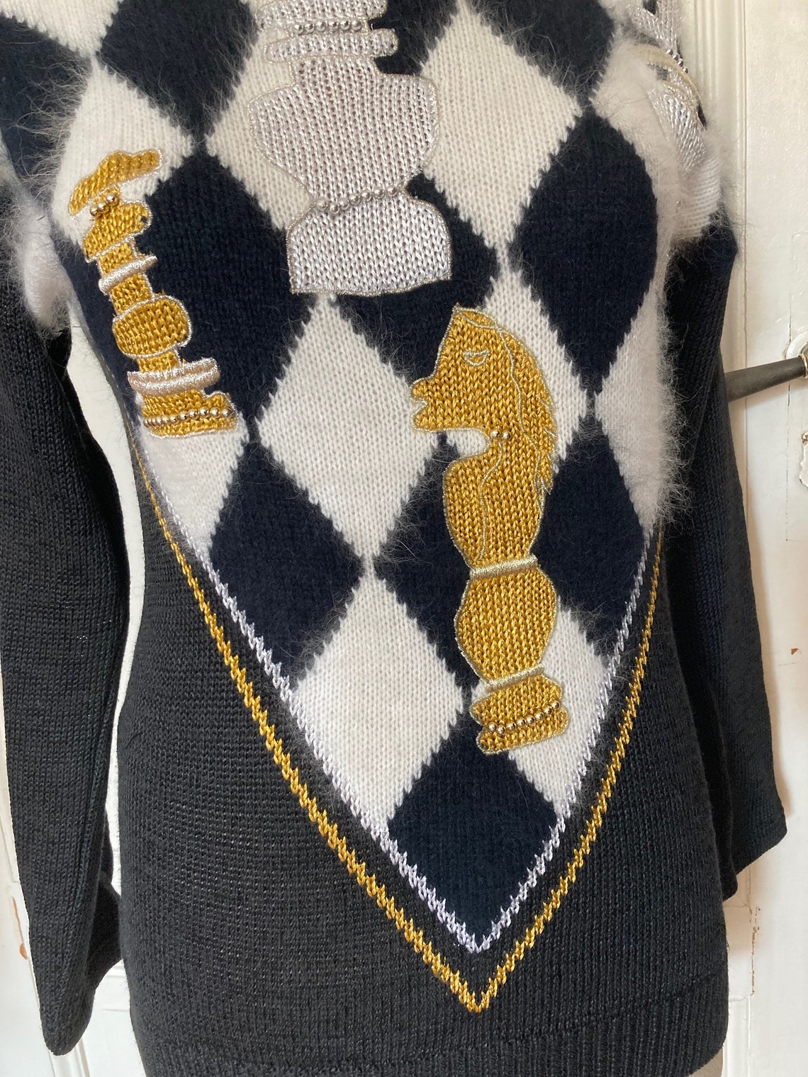 Vintage 80s Checkerboard Schach Sweater Angora 90s - Etsy