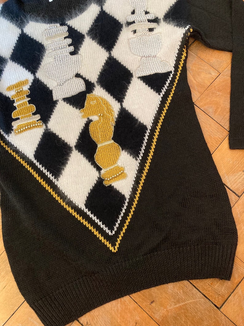 Vintage 80s Checkerboard Schach Sweater Angora 90s - Etsy