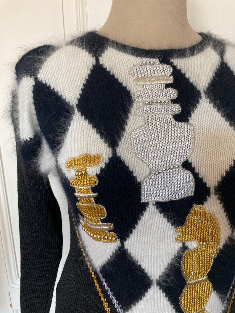 Vintage 80s Checkerboard Schach Sweater Angora 90s - Etsy