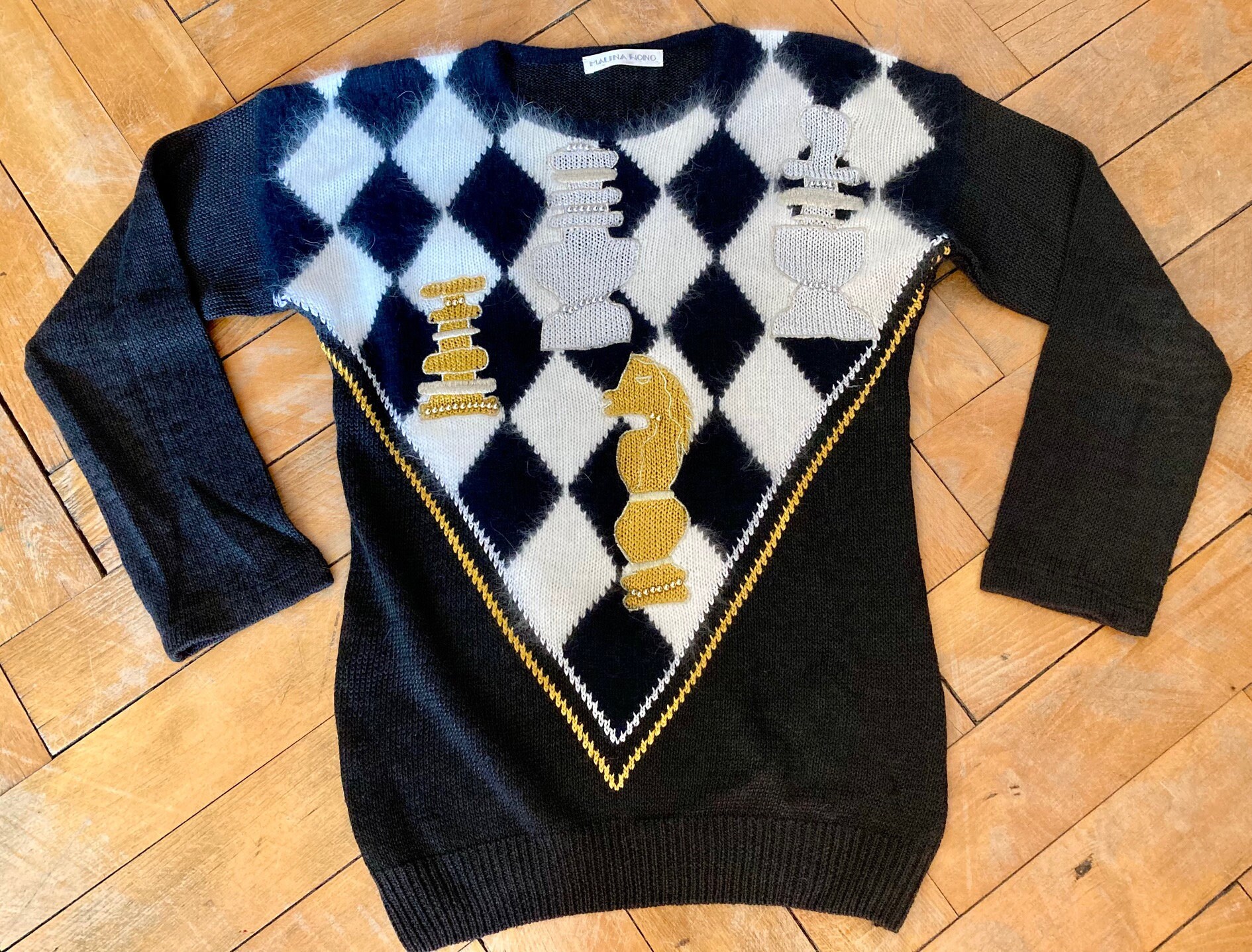 Vintage 80s Checkerboard Schach Sweater Angora 90s - Etsy