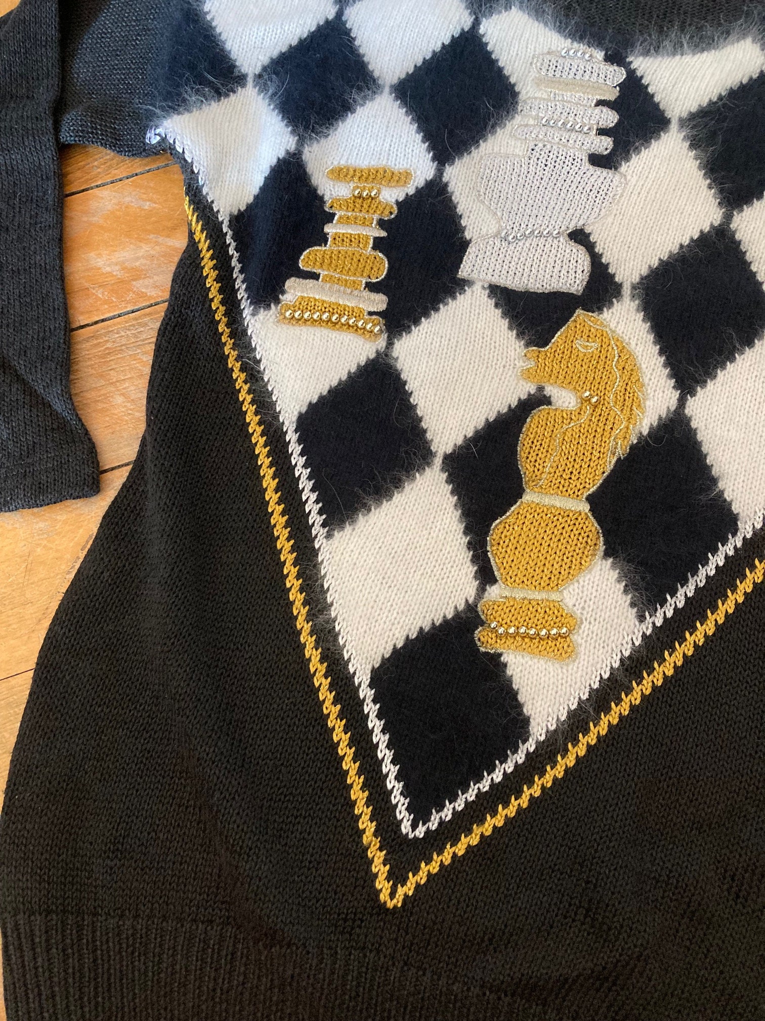 Vintage 80s Checkerboard Schach Sweater Angora 90s - Etsy