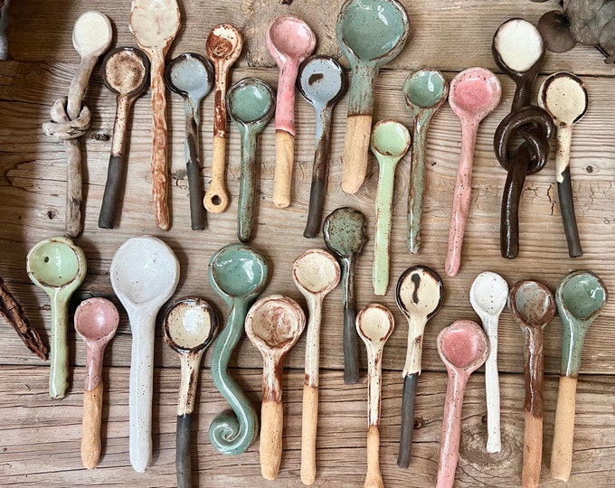 Lolli Spoon // Handmade Ceramic Spoon // Speckle Brown With White Glaze ...