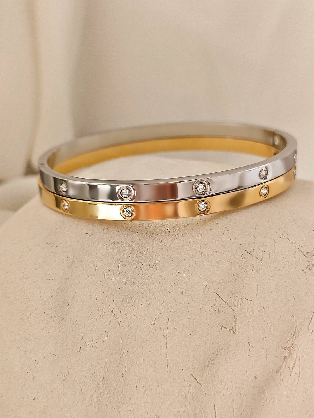 Thin Bangle With Zircon Stone / Gold Bangle With Glitter Stone ...