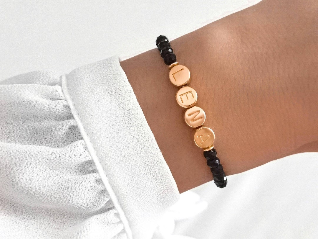 Partner Bracelet Personalized With Desired Text Black Glass Beads Letter Golf Rose Bracelets for ...