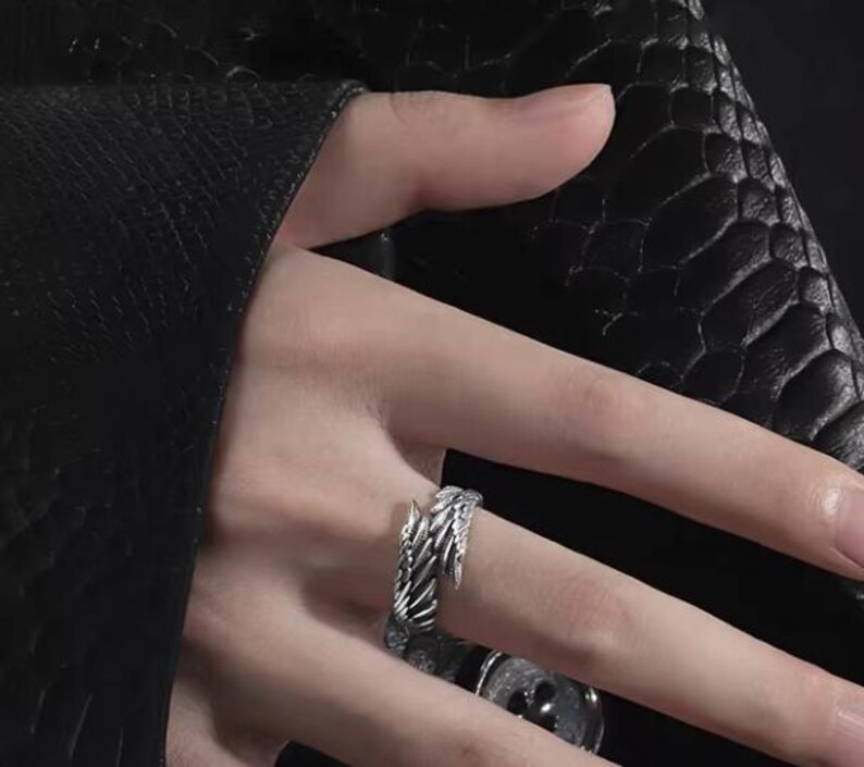 Angel / Demon Ring Masculine Silver Ring, Unisex Y2K Ring, Chrome Ring ...