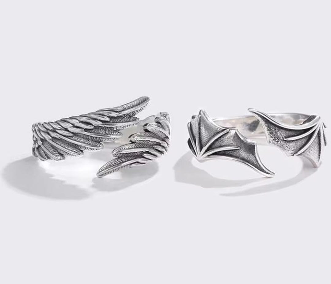 Angel / Demon Ring Masculine Silver Ring, Unisex Y2K Ring, Chrome Ring ...