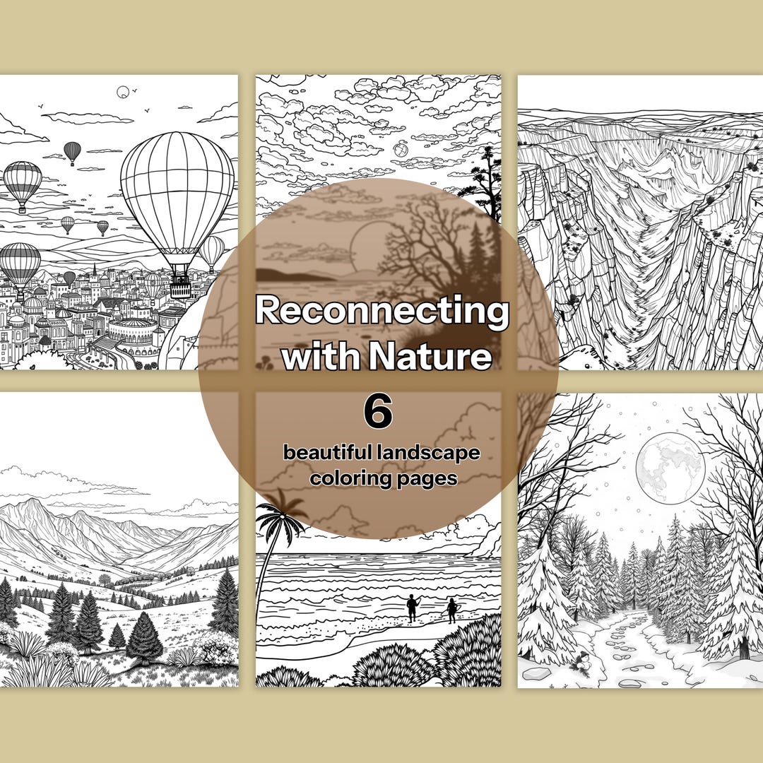 Beautiful Landscapes, Printable Nature Coloring Book, Digital Download ...