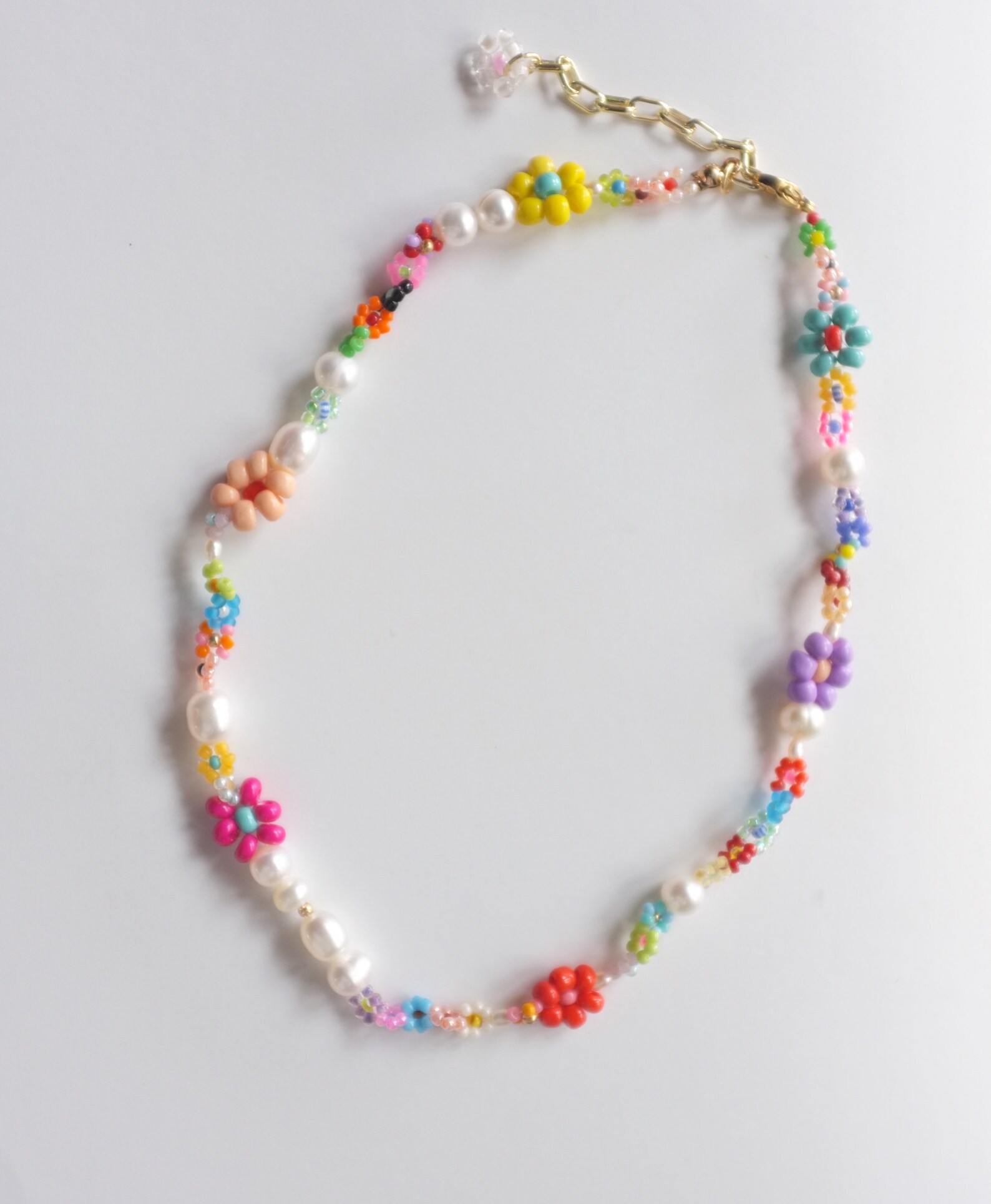 Hand Made Daisy Flower Glass Beaded Freshwater Pearls Necklace/bracelet ...