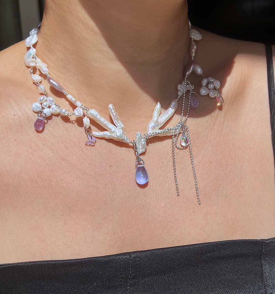 Handmade Freshwater Pearls Choker Necklace Fairycore Light Purple