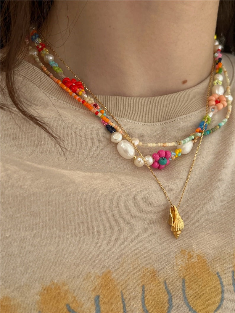 Hand Made Daisy Flower Glass Beaded Freshwater Pearls Necklace/bracelet ...