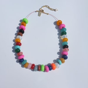 Hand Made Colorful Disc Natural Stones Necklace, Disco Rainbow Colors ...