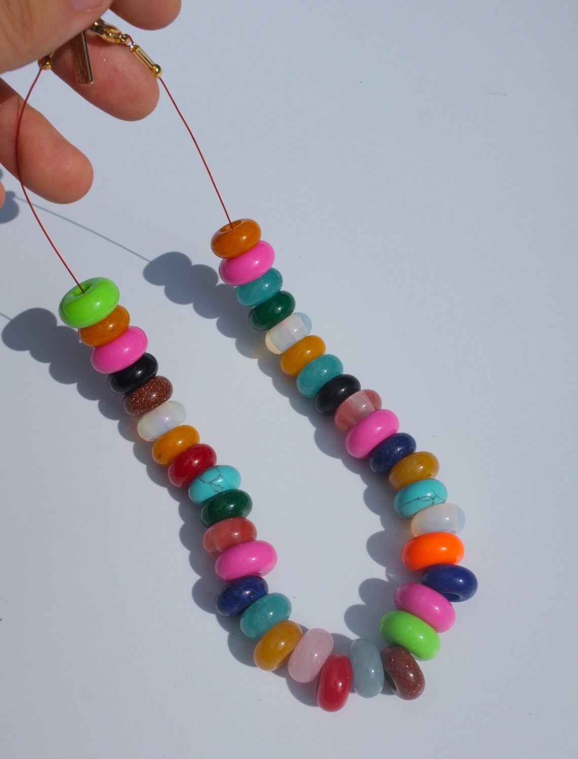 Handmade Colorful Disc Natural Stone Necklace, Rainbow Gemstone Beaded ...