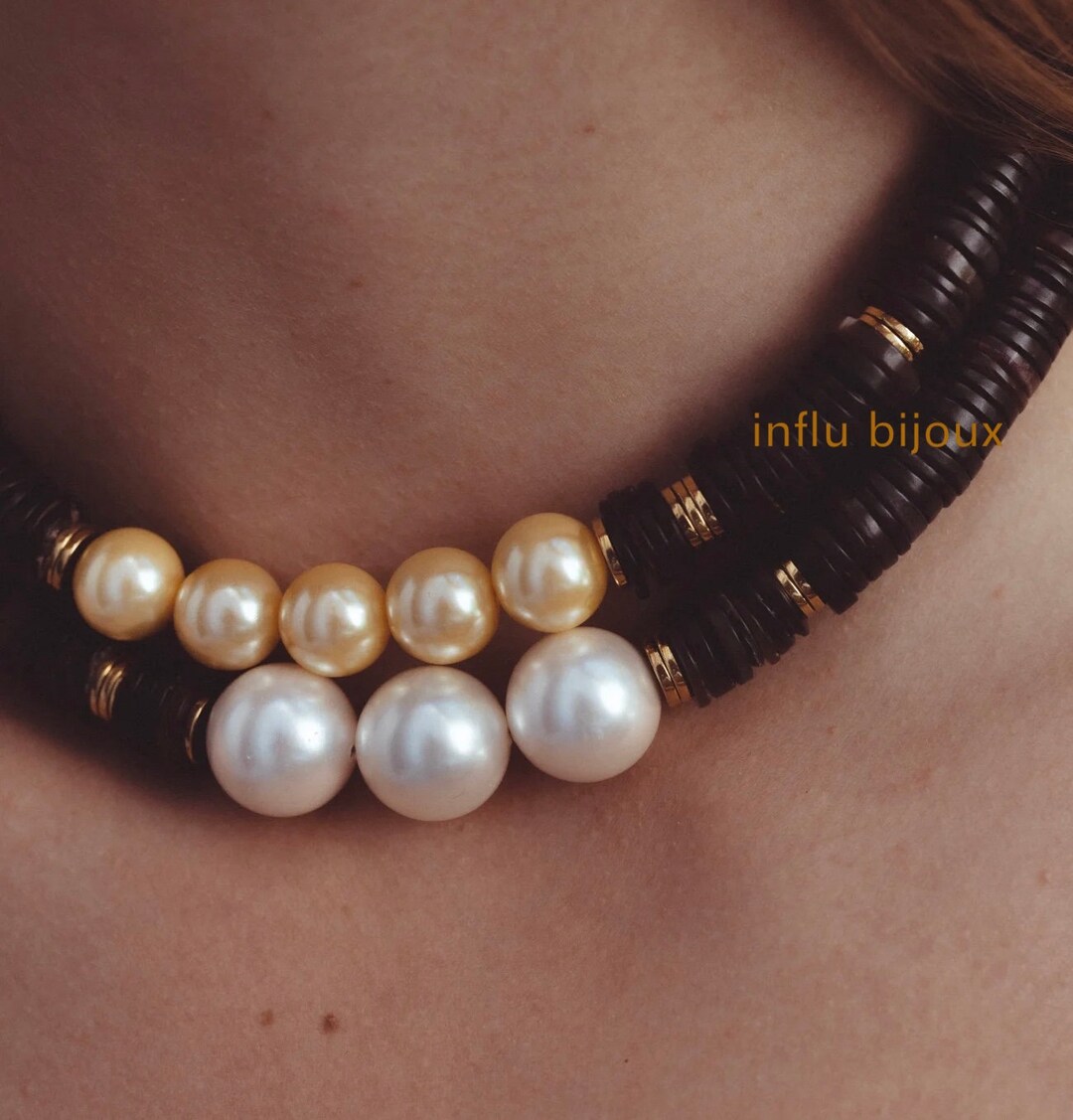 Collar de perlas de concha, joyas hechas a mano, gargantilla de perlas ...