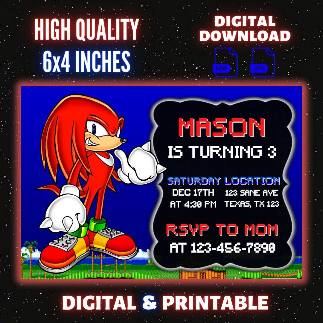 Knuckles Birthday Invitation Knuckles Digital Invitation - Etsy
