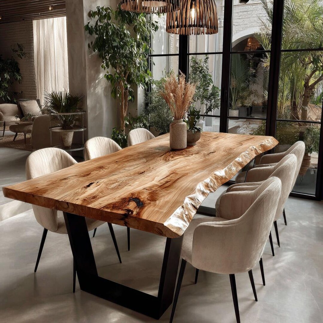 Live Edge Wooden Dining Table – Handmade Rustic Walnut Table – Solid ...