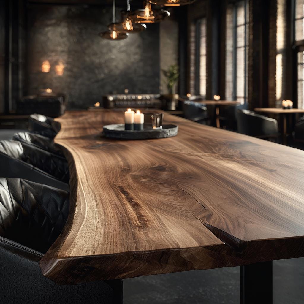 Solid Wood Wooden Dining Table – Handmade Rustic Live Edge Walnut Table ...