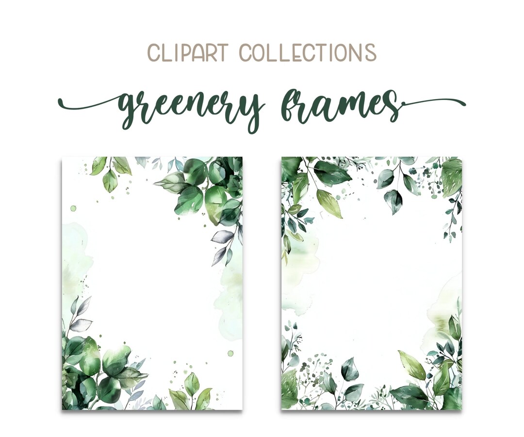 Elegant Greenery Frames Clipart - Etsy