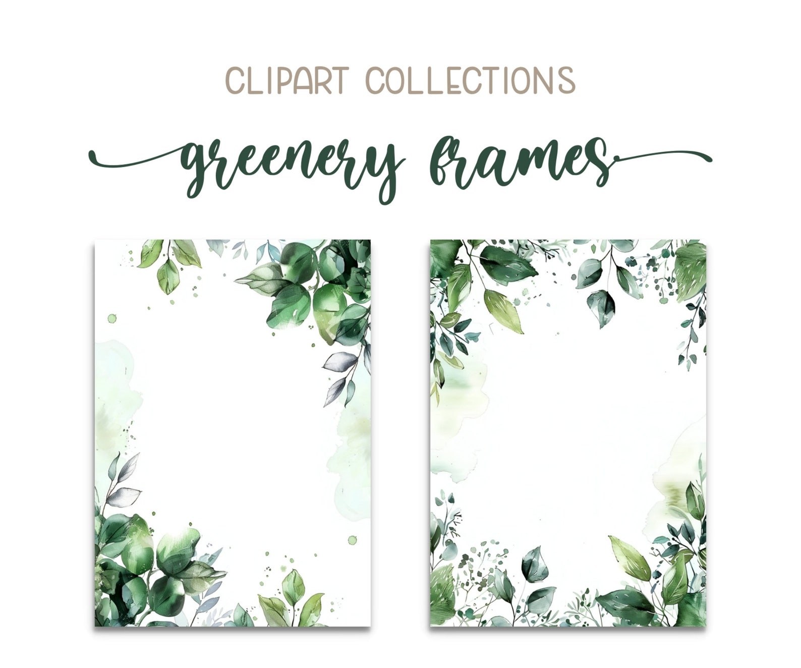 Elegant Greenery Frames Clipart - Etsy
