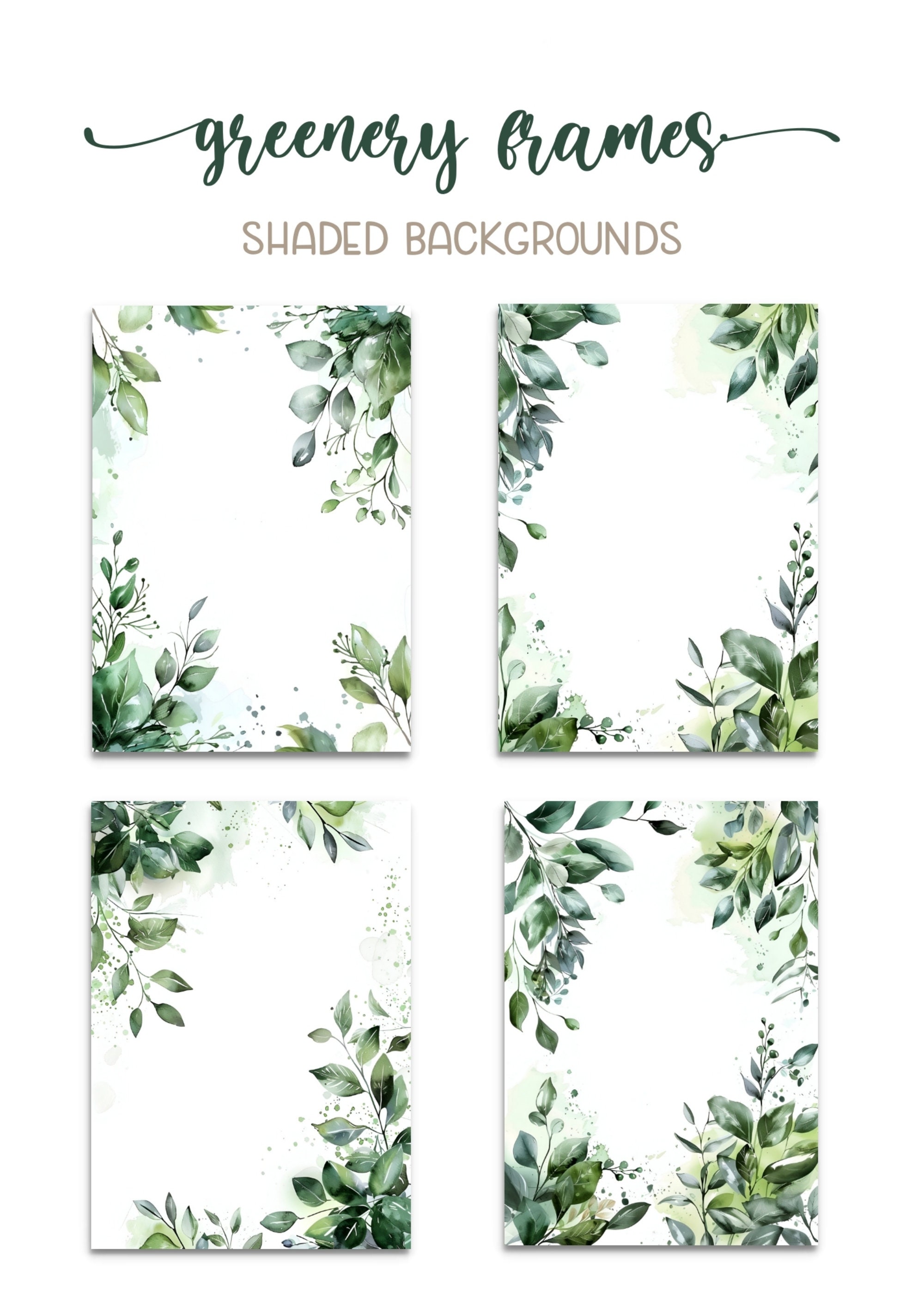 Elegant Greenery Frames Clipart - Etsy