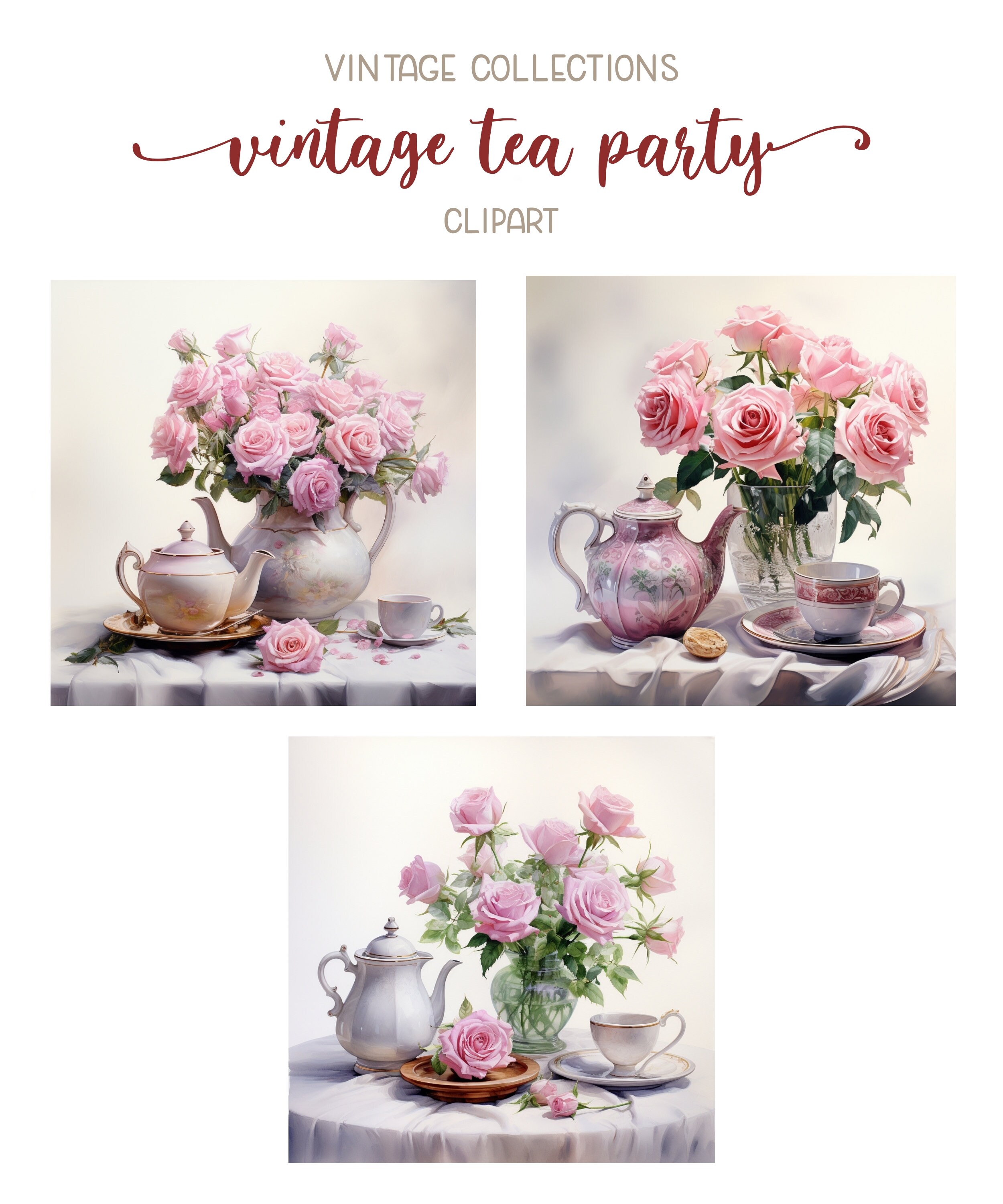 Pink Vintage Tea Party Clipart - Etsy