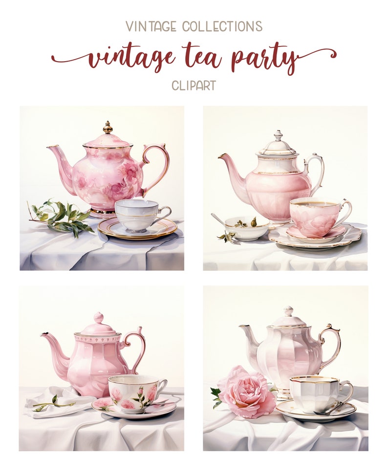 Pink Vintage Tea Party Clipart - Etsy