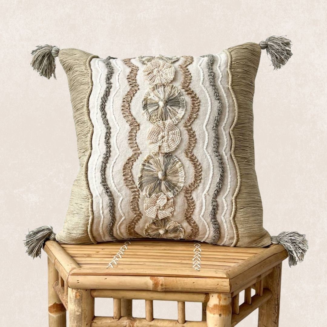 Shabby Chic Throw Pillow Cover Artsy Pillow With Flower Embroidery ...