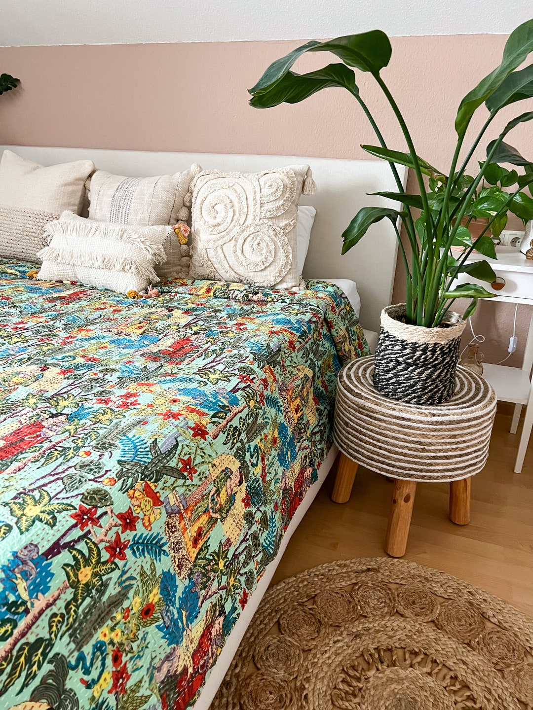 XXL Summer Kantha Quilt Boho Bed Throw Indian Comforter Blanket Boho ...