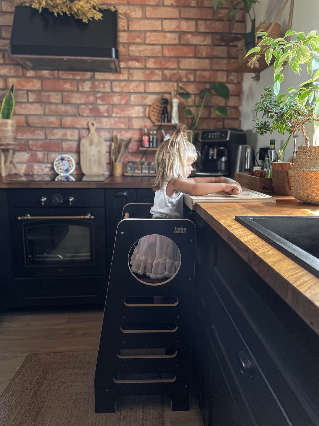 Kitchen Helper Adjustable Height Black Colour Montessori - Etsy UK