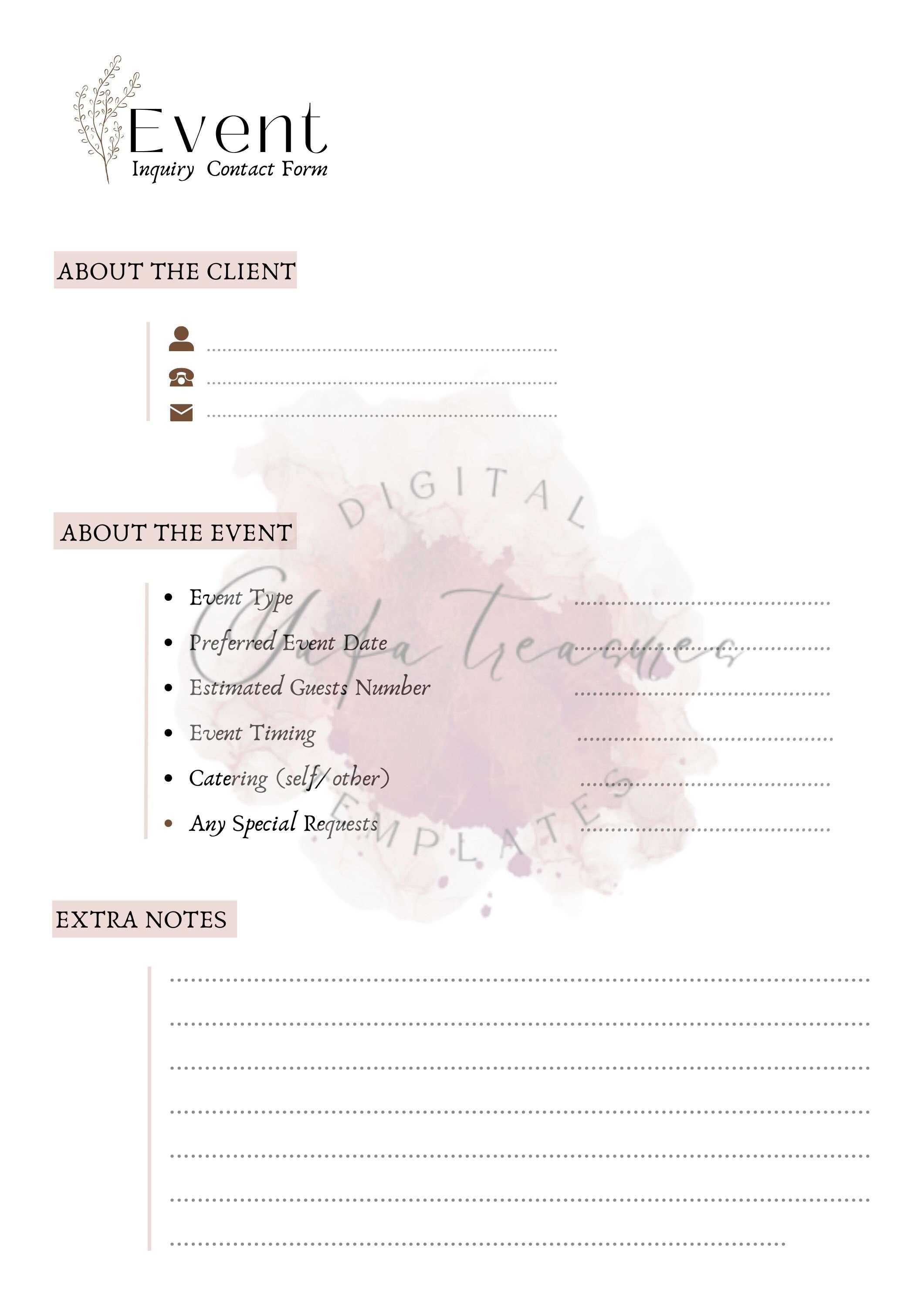 Printable Event Inquiry Sheet - Etsy