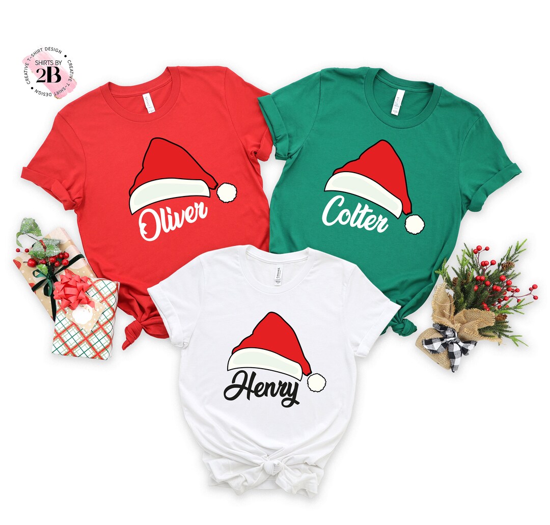 Personalized Name Santa Hat Christmas Shirts, Custom Christmas Shirt ...