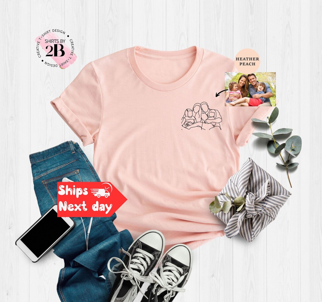 Custom Line Art Shirt With Your Photo, Personalized Family Portrait T ...