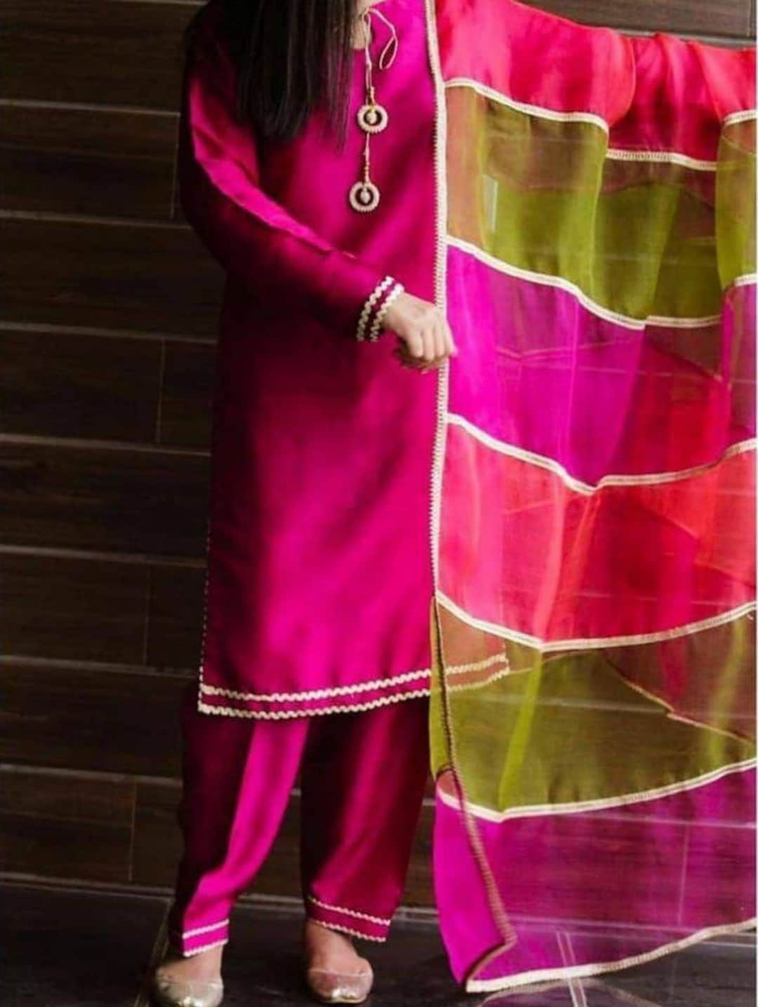 Multi Colour Orgenza Dupatta With Gold Lace Detailing, Stylish Trim ...