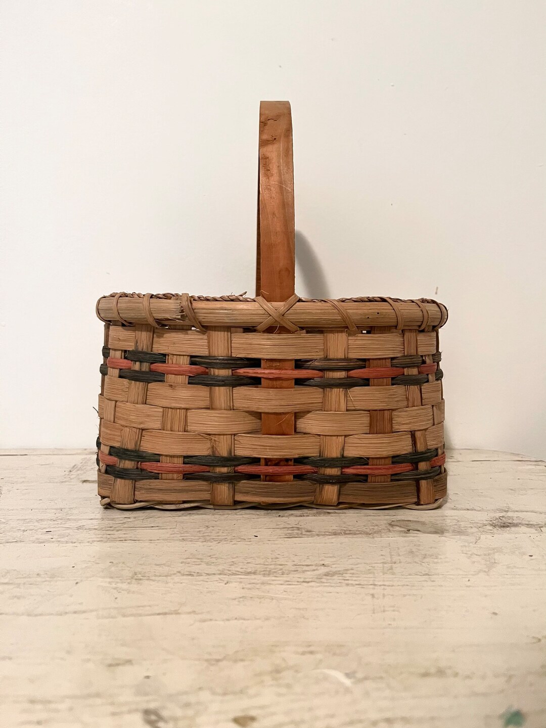 Beautiful Vintage Splint Basket With Red and Green Details - Etsy