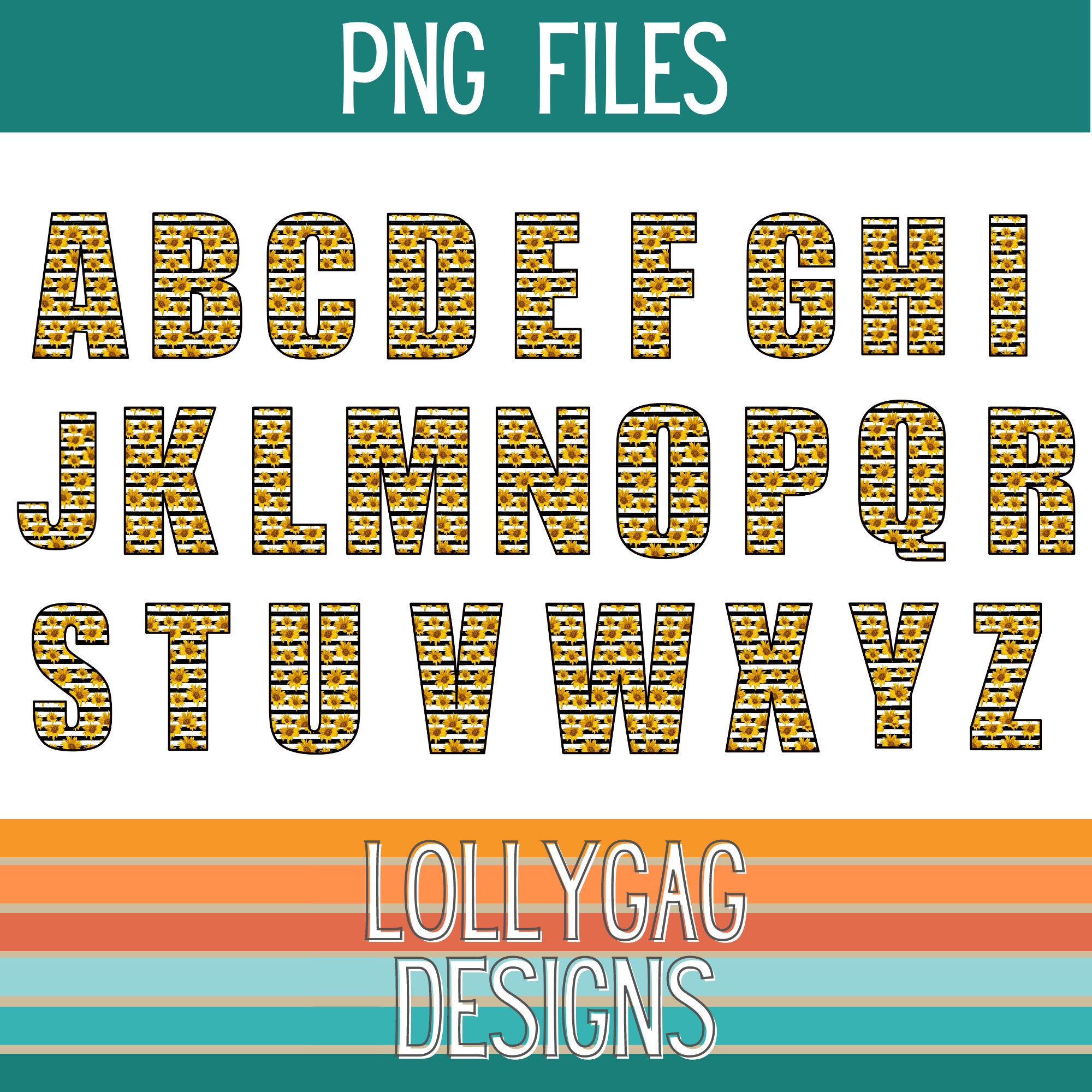 Sunflower Pattern Letter Set. Pattern Fill Letters, Sunflower and ...