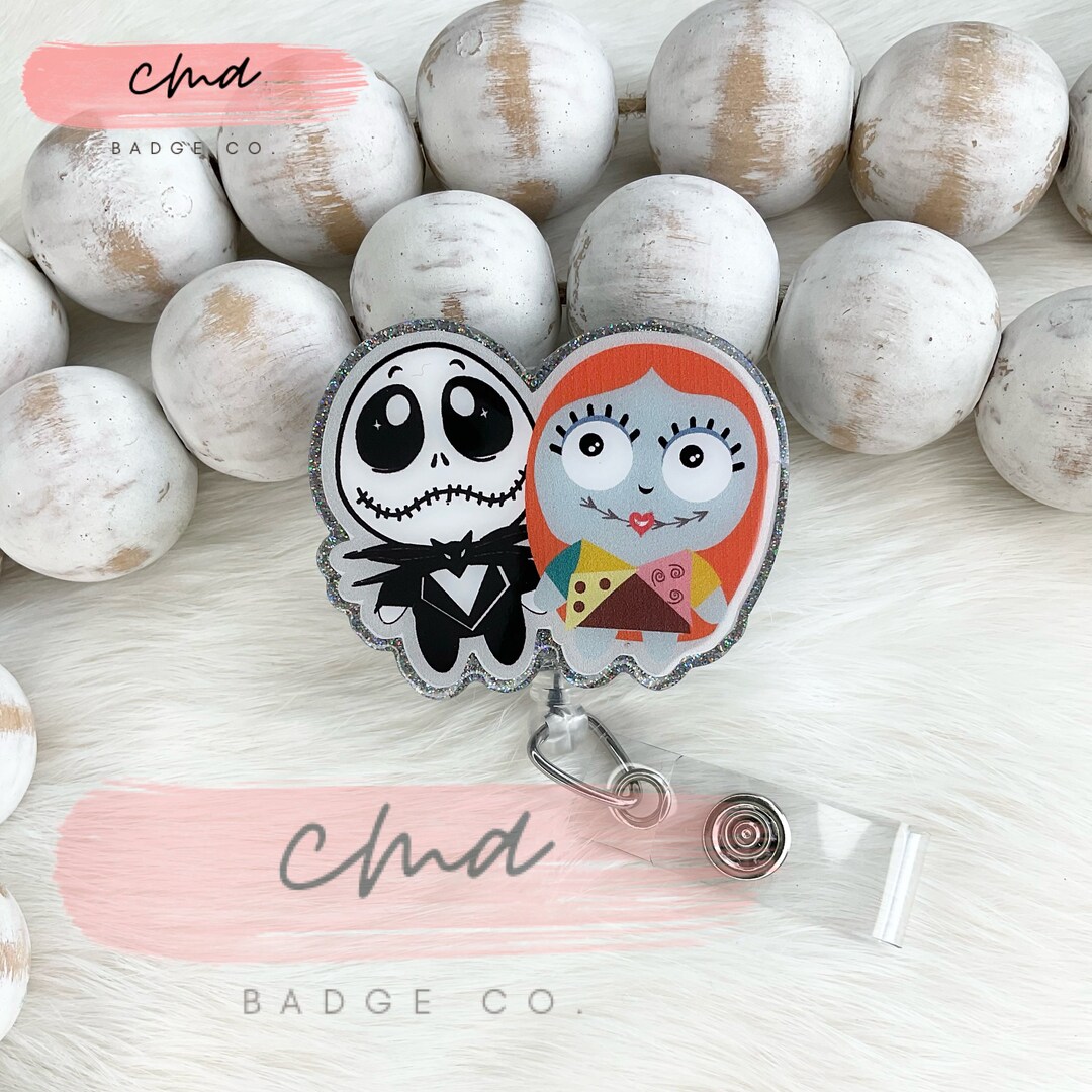 Jack and Sally Badge Reel, Halloween Badge Clip, Cute Nurse ID Holder ...