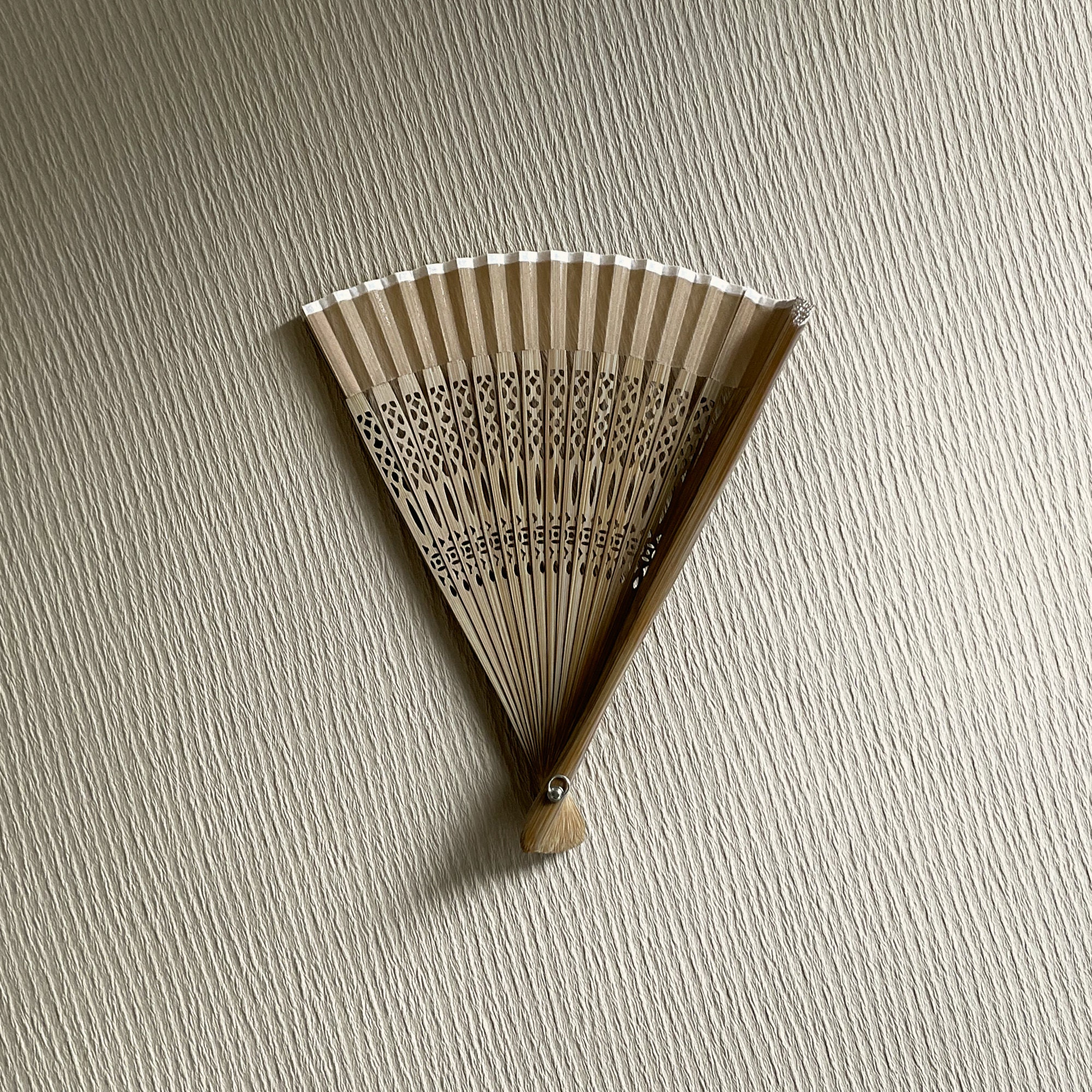Engraved Mini Bamboo Hand Fan 7, Bohemian Carved Brown Tan Fabric ...