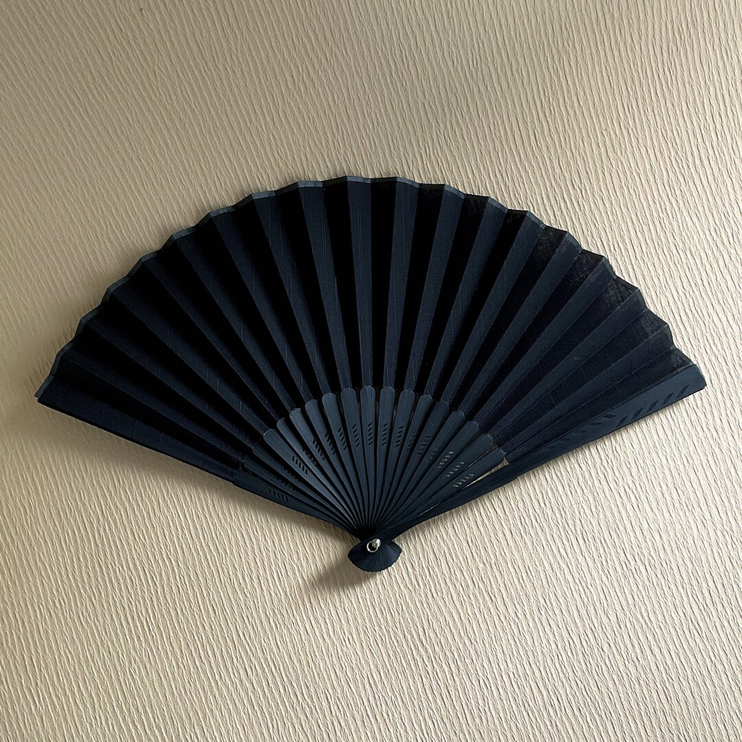 Jet Black Fabric Folding Fan 8.8, Gothic Fan, Festival Decor, Techno ...