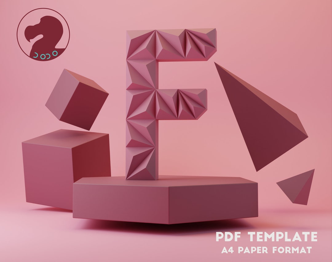 Sculpture 3D de lettres F Papercraft : alphabet low poly (modèle PDF ...