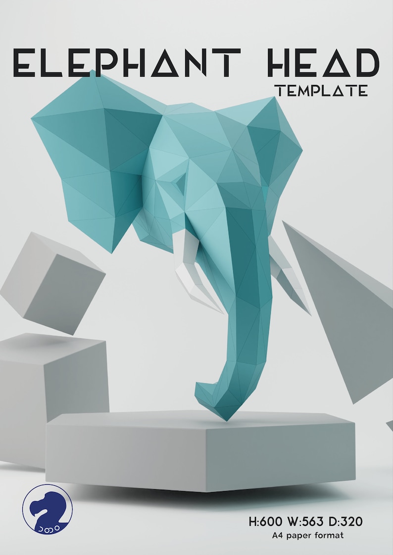 Elephant Papercraft Head Low Poly 3D Papercraft Paper - Etsy